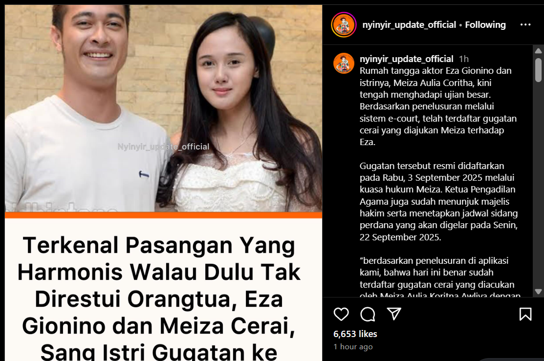Biodata dan Agama Eza Gionino, Artis yang Digugat Cerai Meiza Aulia Coritha