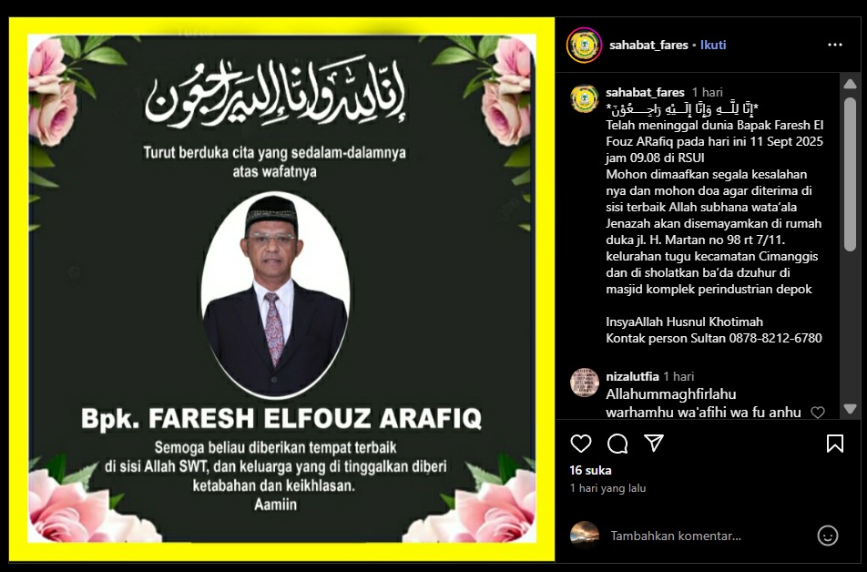 Innalillahi, Fairuz A Rafiq Berduka Atas Kepergian Sosok Kakak Tercinta