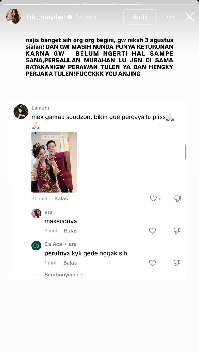 BTR Meyden Bantah Isu Hamil Duluan: Gue Perawan Tulen, Hengky Perjaka ...