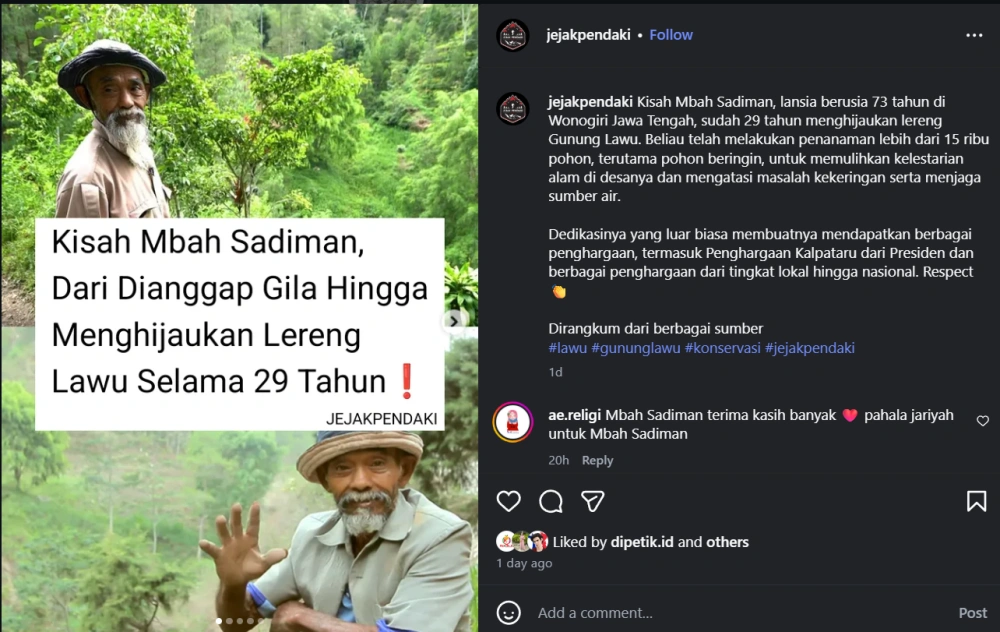 Sosok Inspiratif Mbah Sadiman, 29 Tahun Menghijaukan Lereng Gunung Lawu ...